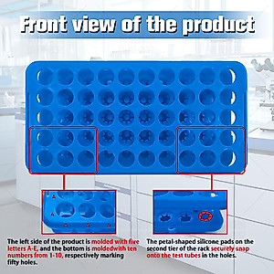 Saricho 50-Well Test Tube Rack for 5ml/10ml/15ml Tubes, Plastic Test Tube Holder with silicome pad,Pack of 3pcs(Blue Green Orange)
