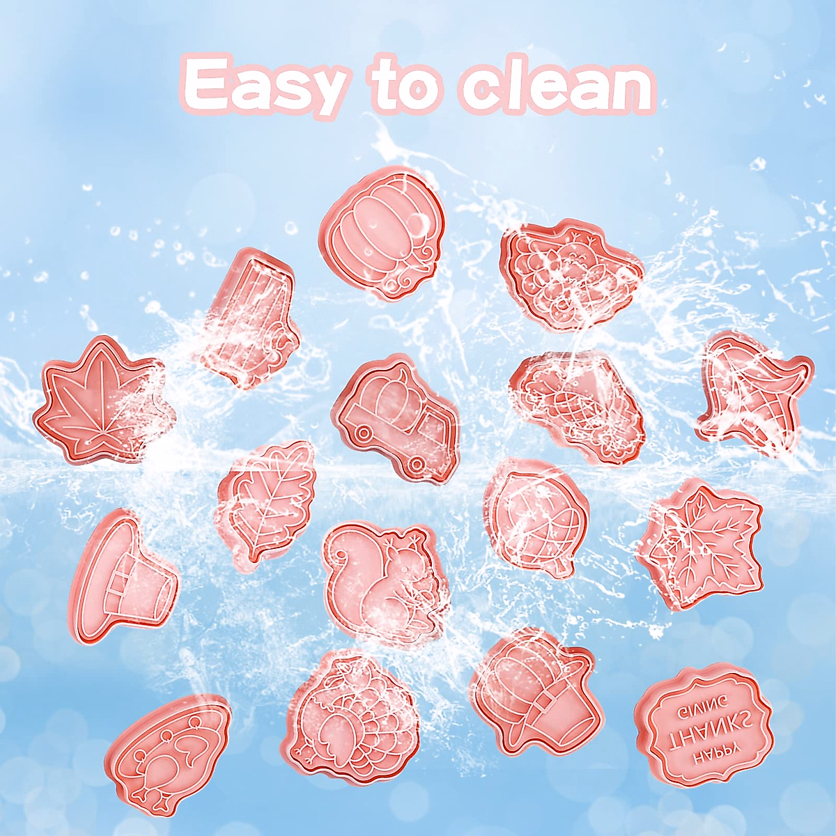 16 Pieces Fall Thanksgiving Cookie Cutters with Plunger Stamps Set Fall Biscuit Mold Maple Leaf Turkey Pumpkin 3D Cookie Stamper Plastic DIY Cookie Tools for Thanksgiving Day Baking Fondant Supplies