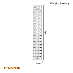 Fiskars Sewing Ruler - 3" x 18" Acrylic Ruler - Sewing and Quilting Ruler with Gridlines - Arts and Craft Supplies - Clear