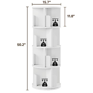 oneinmil Rotating Bookshelf, 360° Rotating Bookcase for Small Space, Corner Bookcase for Bedroom, Living Room, Study Room, 4 Tier, White
