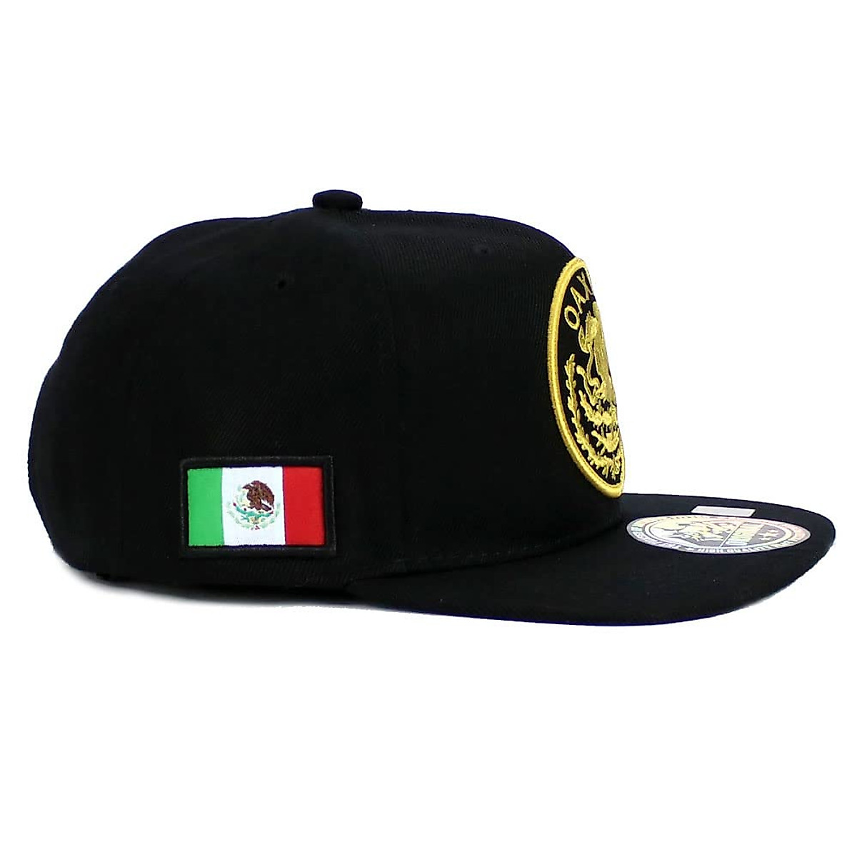 Mexican Hat Mexico State Federal Logo Embroidered Snapback Flat Bill Baseball Cap (Oaxaca- Black/Gold)