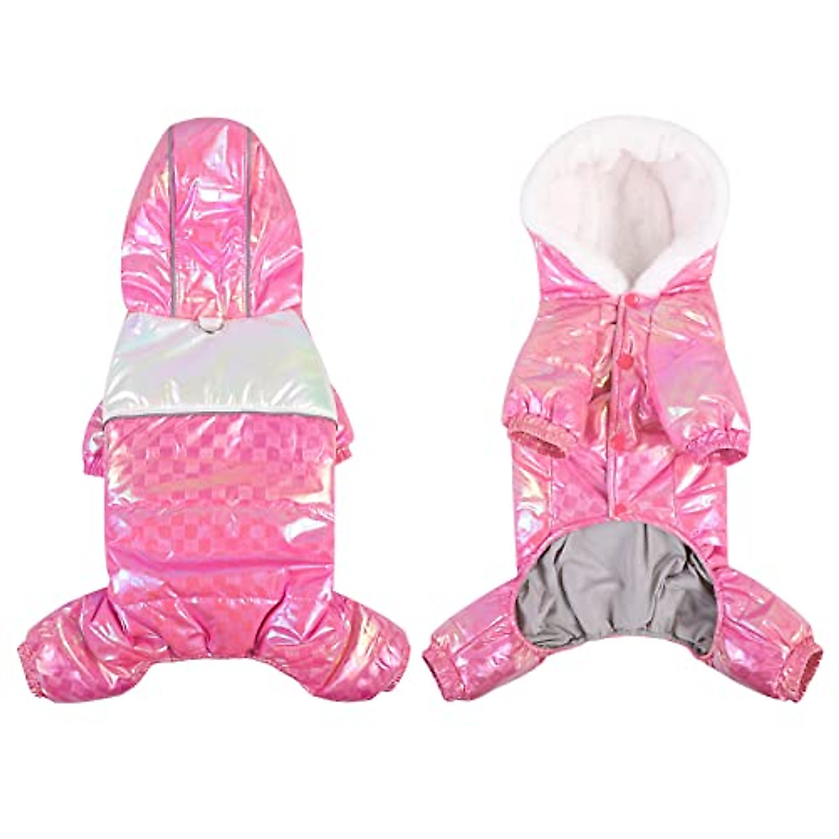 ASENKU Dog Puffer Coat, Reflective Dog Jacket Dog Winter Hoodie, Dog Clothes for Small Medium Dogs, Puppy Waterproof Outdoor Pajamas with D-Ring (Pink, XS)
