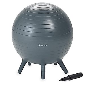 Gaiam Kids Stay-N-Play Children's Balance Ball - Flexible School Chair Active Classroom Desk Alternative Seating | Built-In Stay-Put Soft Stability Legs, Includes Air Pump, 52cm, Grey