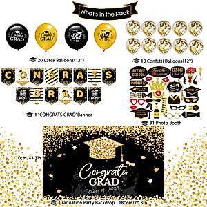 2024 Graduation Party Decorations - Graduation Decorations Class of 2024, Graduation Party Supplies Pack Including Backdrop, Porch Sign, Banner, Balloons, Photo Booth Props