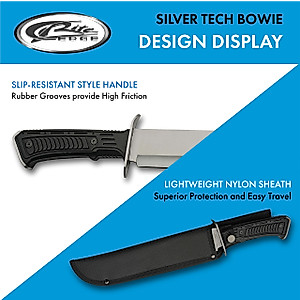 SZCO Supplies 15" Outdoor Survival Silver Tech Bowie Blade Knife, 211515-SL