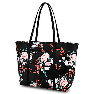Floral Tote Bag Shoulder Bags For Women Waterproof Tote Handbags For Teens Beach School - Black Flower