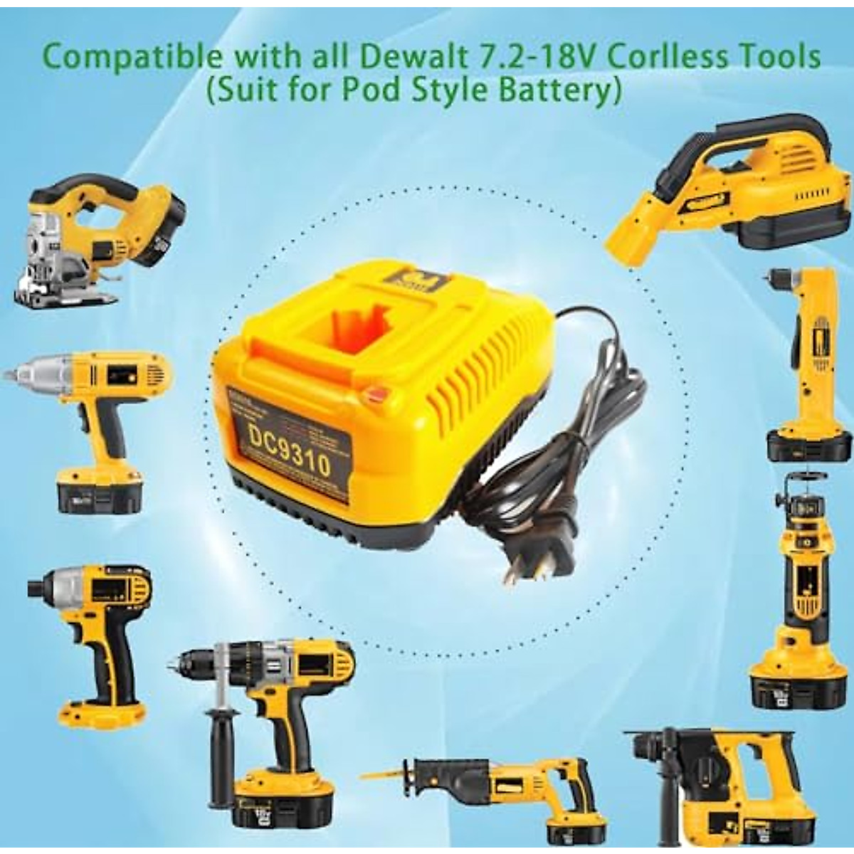 Anopiw DC9310 Replace DEWALT 18V Battery Charger DC9310 DC 9320 DC 9319 DW9226 DW9118 DW9116 to Charge Dewalt NiCad NiMh Battery DC9096 DC9098 DC9099 DW9099 DE9503