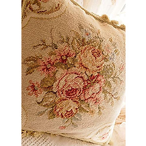 Fine Home Crafts 16" Shabby Chic Victorian Hand Crafted Vintage Rose Needlepoint Pillow Cushion Cover