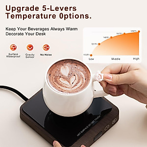 Coffee Mug Warmer Coffee Warmer for Desk Auto Shut Off with 5 Temperature Control 6 Time Adjustable, Mug Cup Heater for Office Home Warming Candle Warmer Coaster Heating Coffee Milk Tea Chocolate-Wood