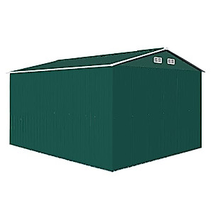 NBTiger 9.1’ x 10.5’ Large Outdoor Storage Shed, Sturdy Utility Tool Lawn Mower Equipment Organizer for Backyard Garden w/Gable Roof, Lockable Sliding Door, Vents, Floor Frame - Green