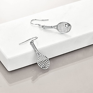 YFN Tennis Racket Earrings Sterling Silver Tennis Dangle Earrings Sport Jewelry Gifts for Women Tennis Lover