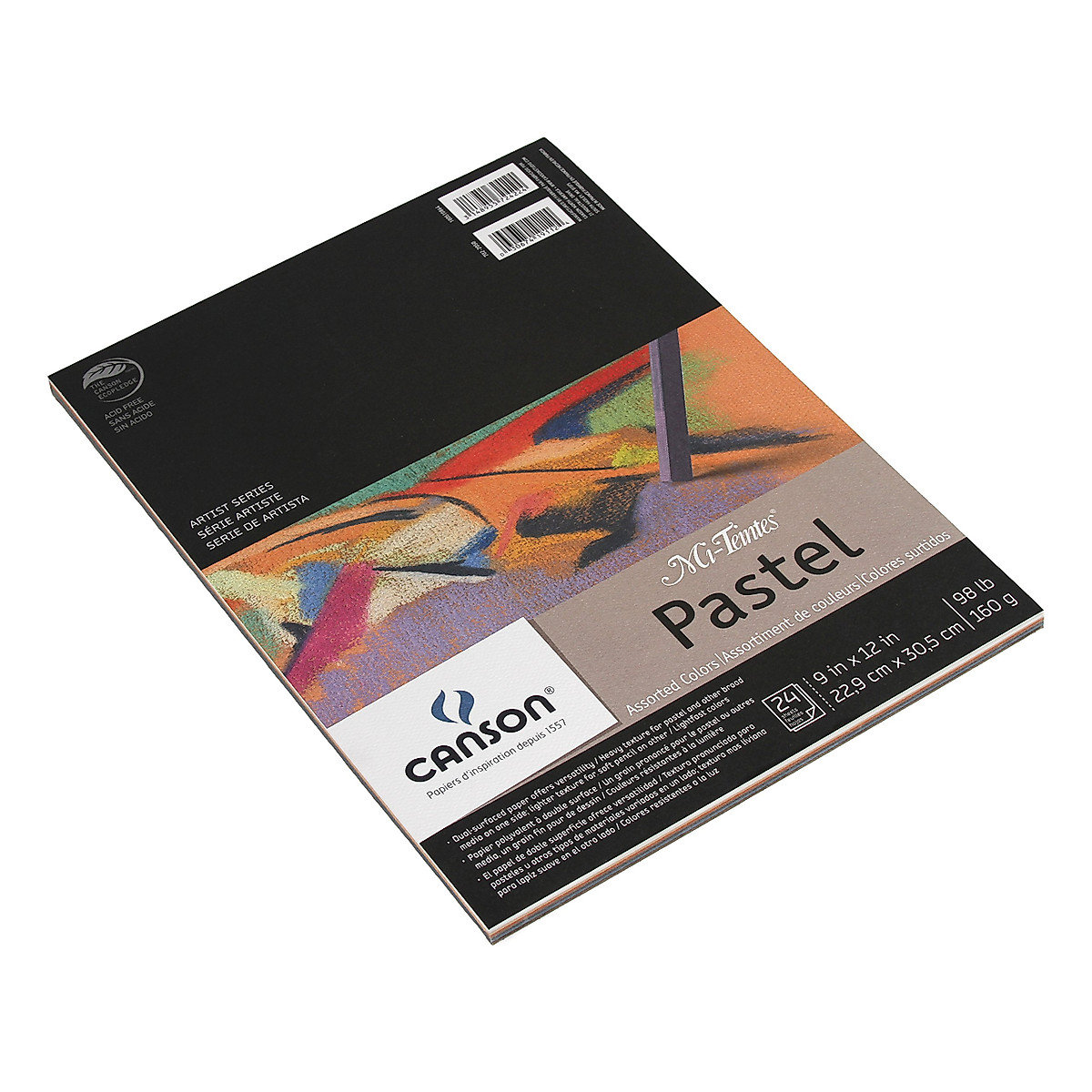 CANSON Mi-Teintes Pastel Pad, Assorted Colors 9"X12" Fold Over (100510864) , White