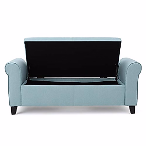 Christopher Knight Home Hayes Armed Fabric Storage Bench, Light Blue, 19.75 inches deep x 50.00 inches wide x 19.50 inches high
