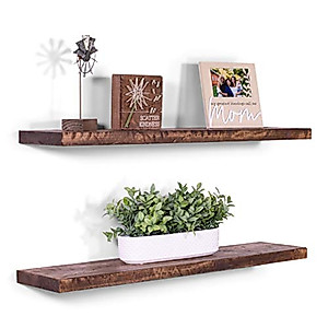 DAKODA LOVE Floating Shelves | Rugged Distressed | Solid Hardwood | Premium Craftsman Quality | Easy Hidden Bracket Wall Mount | Set of 2 (Buckskin, 36" L x 8" D)