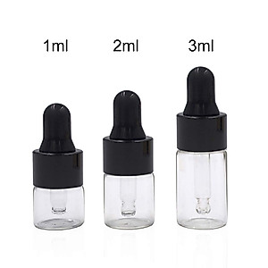 100 Pcs 2ml Clear Glass Dropper Bottles Refillable Empty Sample Vial Eye Dropper with Pipette Essential Oil Perfume Storage Containers For Aromatherapy Eye Dropper Cosmetics, Black Lid