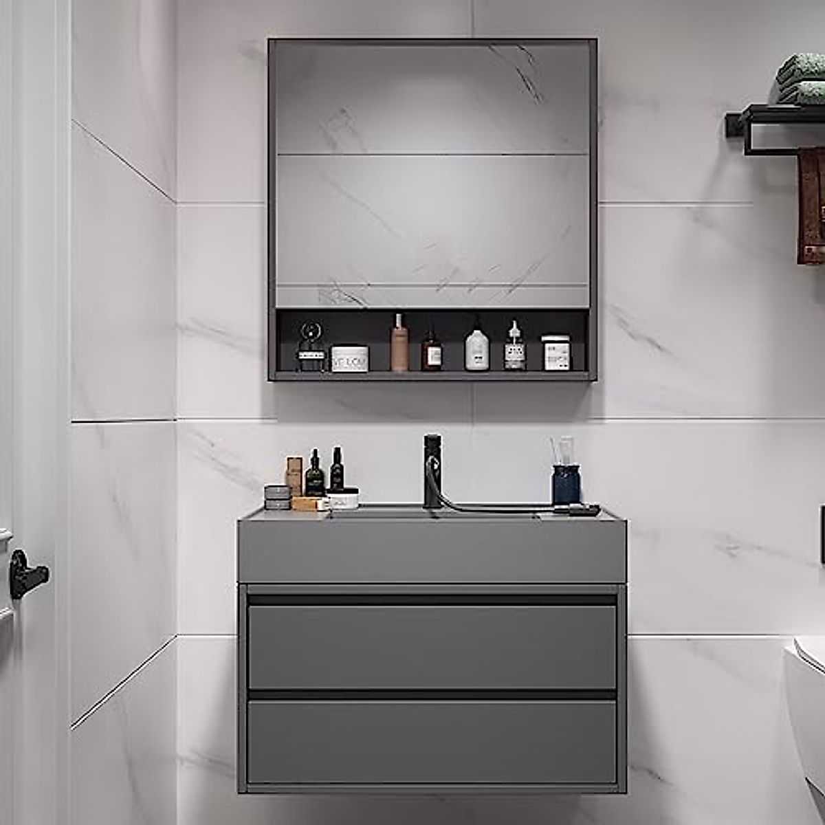 Small Bathroom Vanity,Bathroom Vanity with Sink Vanity Cabinet,Modern Undermount Small Single Bathroom Cabinet Set,Small Bathroom Vanity Wall Mounted,with Ceramic Sink ( Color : Wall cabinet , Size :
