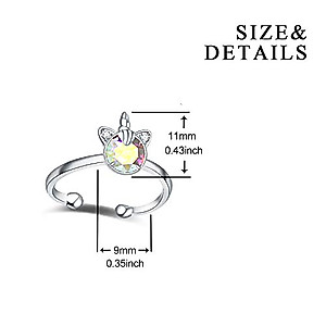 AOBOCO Sterling Silver Unicorn Ring, Aurore Boreale Crystal from Austria, Hypoallergenic Adjustable Open Ring, Anniversary Birthday Unicorn Jewelry Gifts for Women Daughter Girlfriend