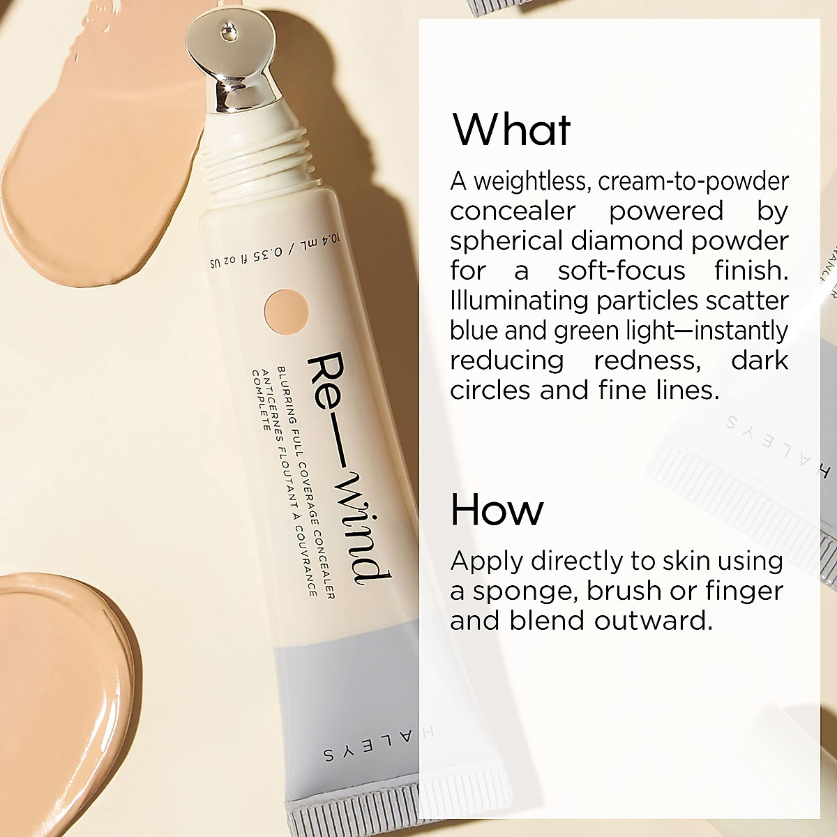 HALEYS Full-Coverage Concealer Set (Tan-Warm): Re-wind Blurring Full Coverage Concealer, Brighten, Reduce dark circles and fine lines, Longwear, Lightweight, Re-mix Makeup Sponge, Smooths, Blurs