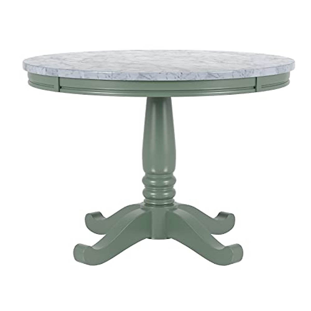 PayLessHere Dining Room Table with Elegant Turned Pedestal Base and Faux Marble Table Top, 42 Inch Round,White and Green