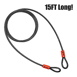 BV 15FT Security Steel Cable with Loops, Braided Steel Flex Cable, Bike Lock Cable 3/8 Inch, for U-Lock and Padlock