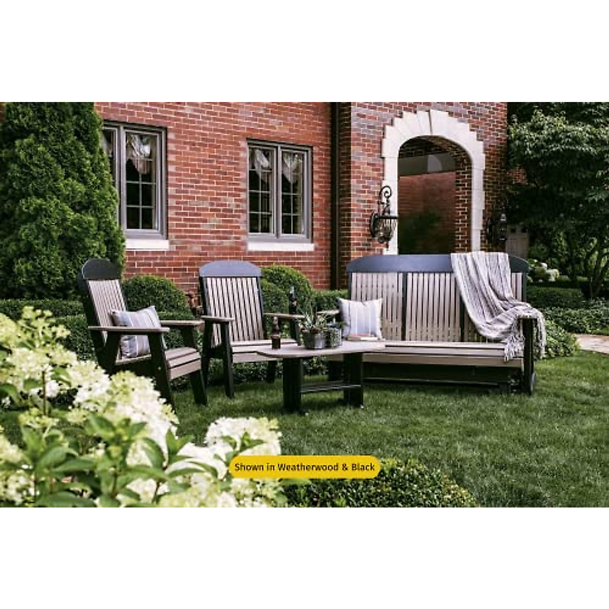 LuxCraft 5' Classic Poly Double Glider with Center Tray (Antique Mahogany & Black)