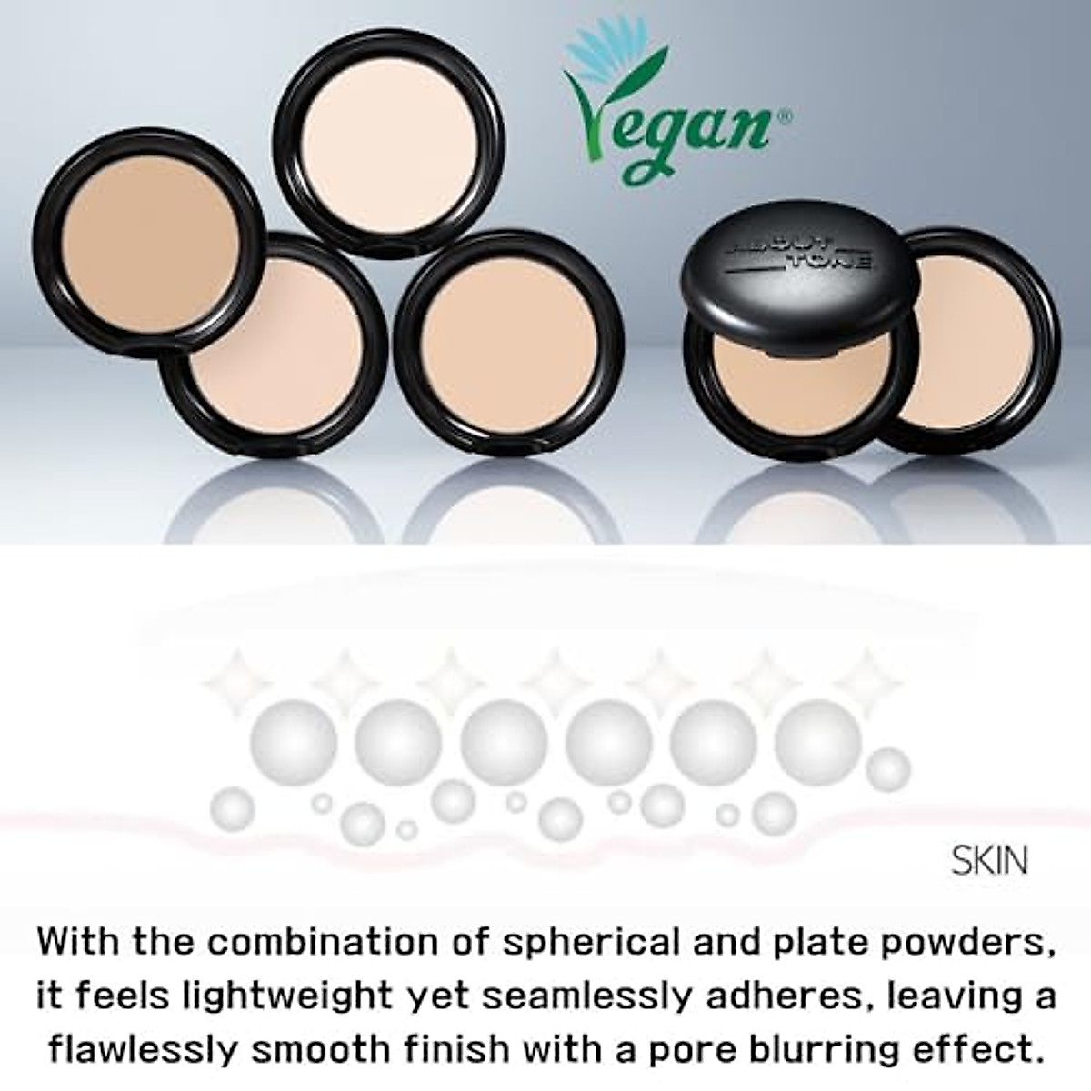 ABOUT TONE Blur Powder Pact 0.32oz - Pressed Powder Compact with Mirror and Puff Makeup Setting Finishing Blurring Natural Translucent Lightweight Face Sebum Oil Control Vegan Formula (02 LIGHT)