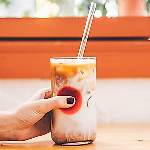 Piteno® 16-Pack Reusable Glass Straws, Clear Glass Drinking Straws, Perfect for Smoothies, Milkshakes, Juice, Tea, Set of 6 Straight and 6 Bent with 4 Cleaning Brushes (Size 8.5''x10MM)