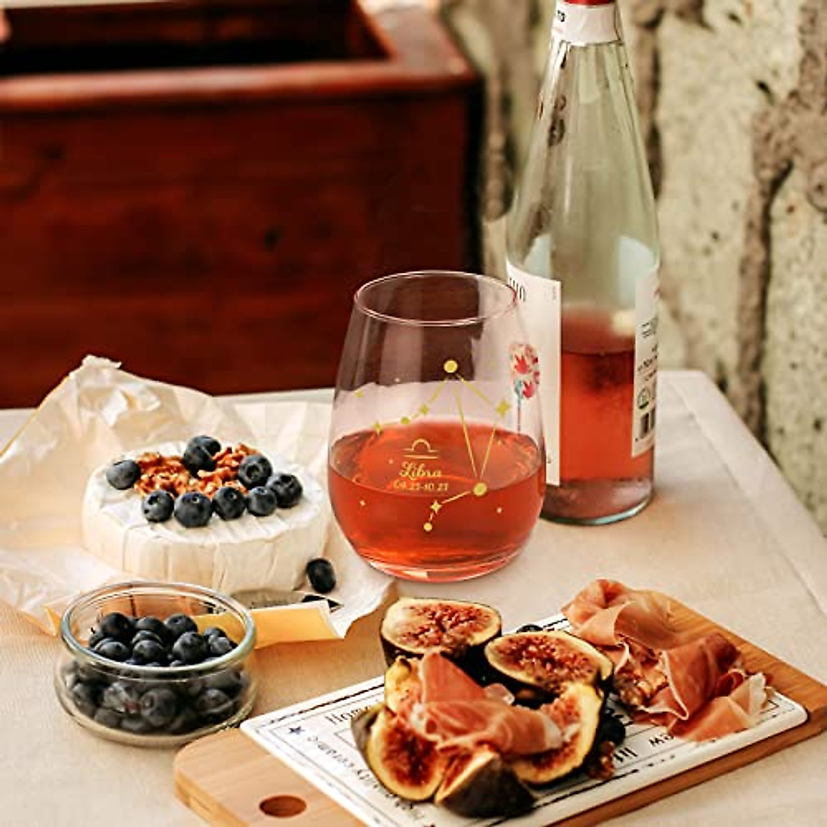 Futtumy Libra Stemless Wine Glass, Libra Zodiac Gift Constellation Gifts Horoscope Gift Astrology Sign Gift for Men Women Wife Girlfriend Friend BFF Family, Libra Birthday Wine Glass, 15Oz