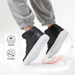 XRH Womens High Top Sneakers PU Leather Running Shoes Non Slip Walking Athletic Tennis Shoes for Women Ankle Boots(Black Dark.US8)