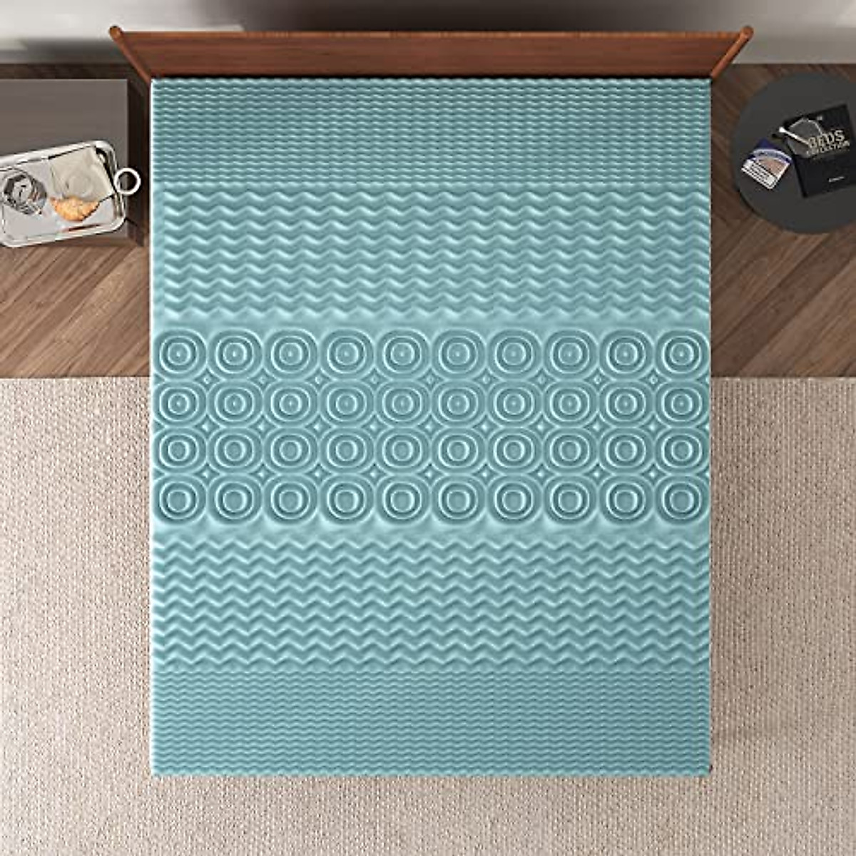 NapQueen 2 Inch 5-Zone Gel Memory Foam Mattress Topper, CertiPUR-US Certified, Twin, Blue