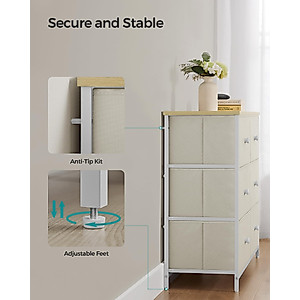 SONGMICS Bedroom, Chest, 6 Drawer, Closet Fabric Dresser with Metal Frame, by The yard, Camel Yellow + Cream White