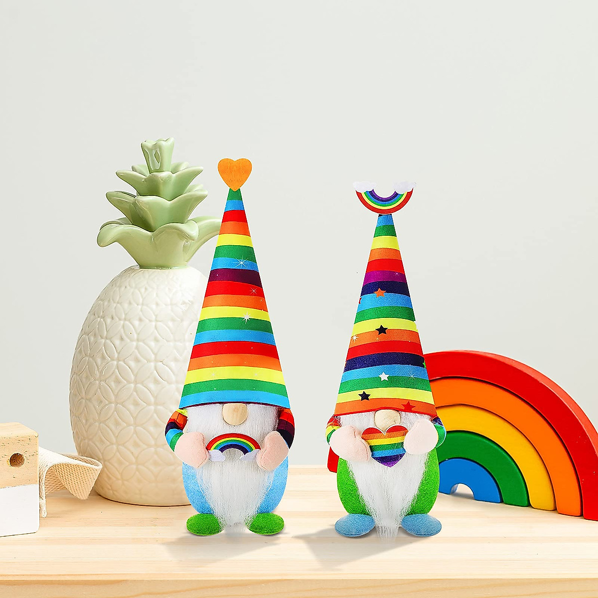 2 Pieces Large Rainbow Gnome Decoration Nisse Pride Gnome Ornaments Gnome Rainbow Plush Decor Felt Gnome Tiered Tray Ornaments Scandinavian Tomte Gnome Sign for Christmas Home Farmhouse Decoration