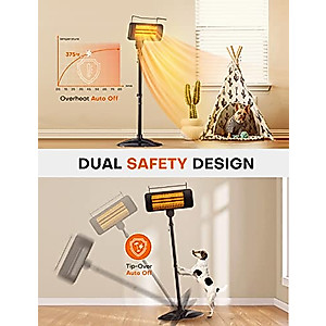 Garage Heater, 1500W Outdoor Heaters for Patio, Telescopic Radiant Infrared Heater w/3 Speeds, Fast Heating 270 Sq.Ft, Electric Patio Heater w/Tip-Over & Overheating Protection for Indoor Pet Use