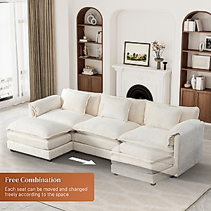 OUYESSIR Oversized Sectional Sofa Cloud Couch for Living Room, 112" Chenille Modern Upholstery L Shape Sofa, Comfy Boucle Modular Sleeper Sofa with Ottoman & Memory Foam,White