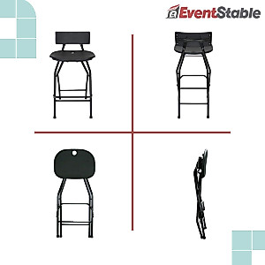 EventStable TitanPRO Folding Bar Stool with Backrest - Black Metal Frame Stool with Back Support - Durable and Sturdy Folding Stool for Outdoor Kitchen Shop Cafe - 2 Pack