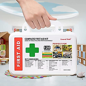 General Medi 120 Pieces Hardcase First Aid Kit - First Aid Box Includes Instant Cold Pack, Emergency Blanket for Travel, Home, Office, Vehicle, Camping, Workplace & Outdoor