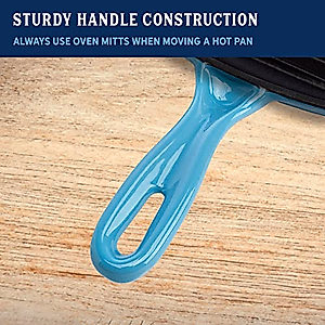 Country Living Enameled Cast Iron Square Griddle Grill Pan with Ridges, Helper Handle and Pouring Spouts for Easy Draining, Indoor Grilling Skillet, 11-Inch, Blue