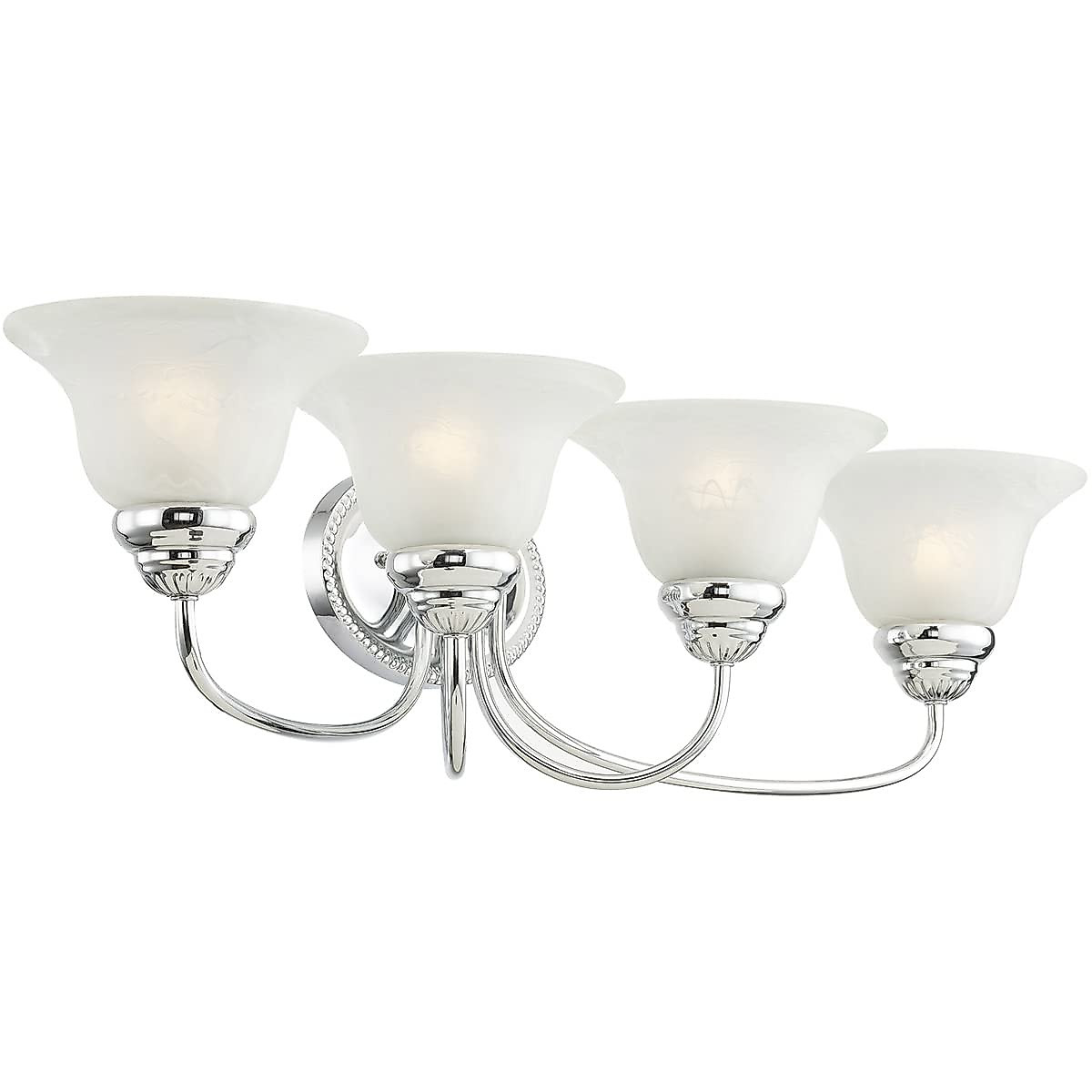 Modern and Sleek 30.5 Inch 4-Light Polished Chrome Bathroom Vanity Light Fixture with Elegant White Alabaster Glass Shade – Illuminate Your Space with Style!