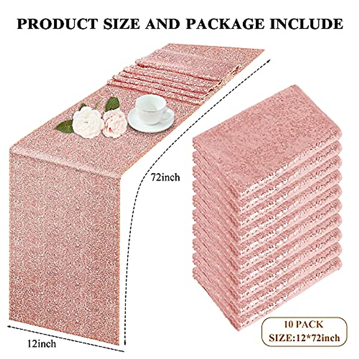 MTREO 10 Pack Sequin Table Runner 12" x 72" Rose Gold Sequin Table Cloth for Rectangle Tables Sparkle Table Covers for Wedding Engagement Birthday Party Holiday Decorations Baby Shower