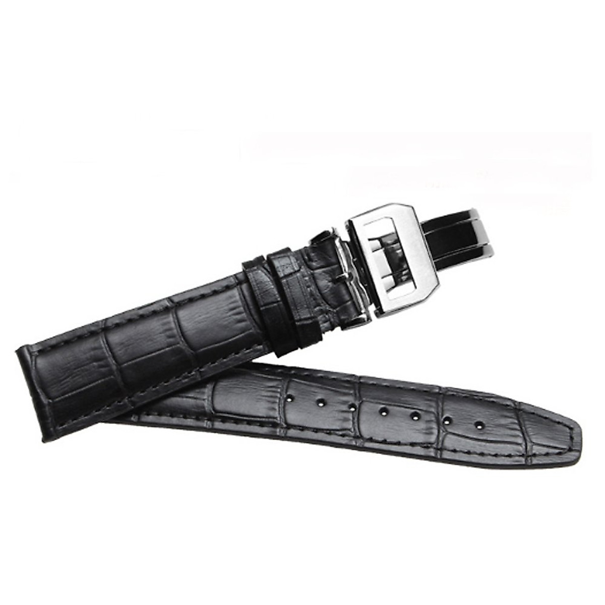 Richie strap 20mm 21mm 22mm Crocodile skin pattern Leather Watch Straps Deployment Clasp Band for IWC Portugieser Pilot's Watchs[IW35312/IW371401] (21mm, Black)