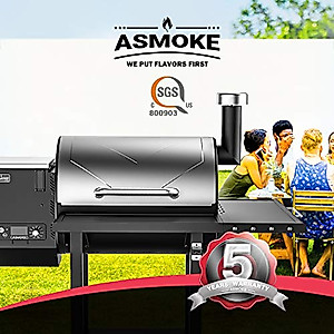ASMOKE Pellet Grill, 700 sq in Wood Pellet Smoker Grill Combo for Outdoor Cooking, 8 in 1 portable Outdoor Grills & Smokers with Auto Temperature Control, Include 3 BBQ Grill Accessories