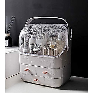 LINFIDITE Cosmetic Storage Box with Lid Makeup Organizer Box with Dust Free Cover Portable Handle,Large Makeup Display Case with Drawers Fully Open Lid,Great for Dresser Bathroom Countertop