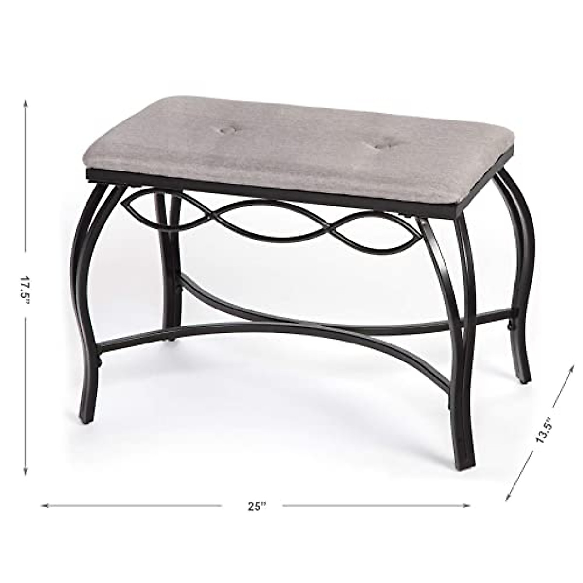 Mango Steam Heather Gray Shoe Bench - Vanity Seat for Makeup Room, Dressing Stool, Entryway Bench - Powder Coated, Upholstered, Space Saving