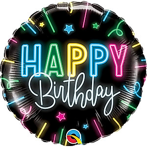 Qualatex 18" Happy Birthday Neon Glow Foil Balloon, Multicolor