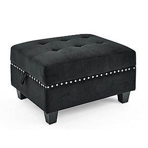 DEINPPA U Shape Modular Couch with Storage, Velvet Sectional Sofa Set with Nailhead Trim, Convertible Sectional Sofa Couch, Modern Chic Living Room Furniture-Black