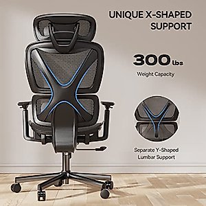 NOBLEWELL Ergonomic High Back Mesh Chair for Office Computer with Lumbar Support, 3D Armrest, Double Backrest and Adjustable Headrest