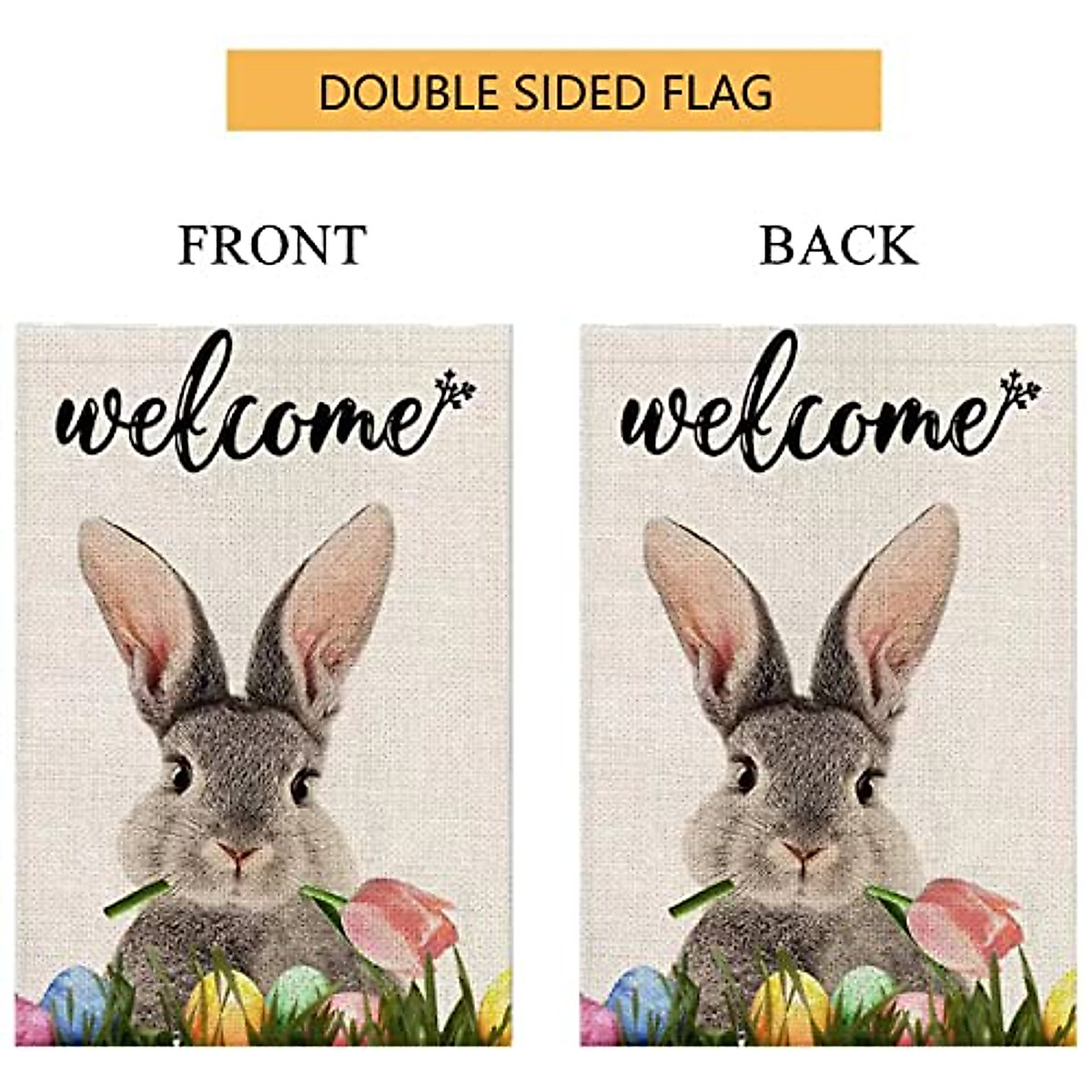 Decorative Welcome Rabbit Easter Garden Flag 12 X 18 Double Sided Spring Bunny Tulip Egg Easter Yard Flags Garden Yard Decorations for Outside