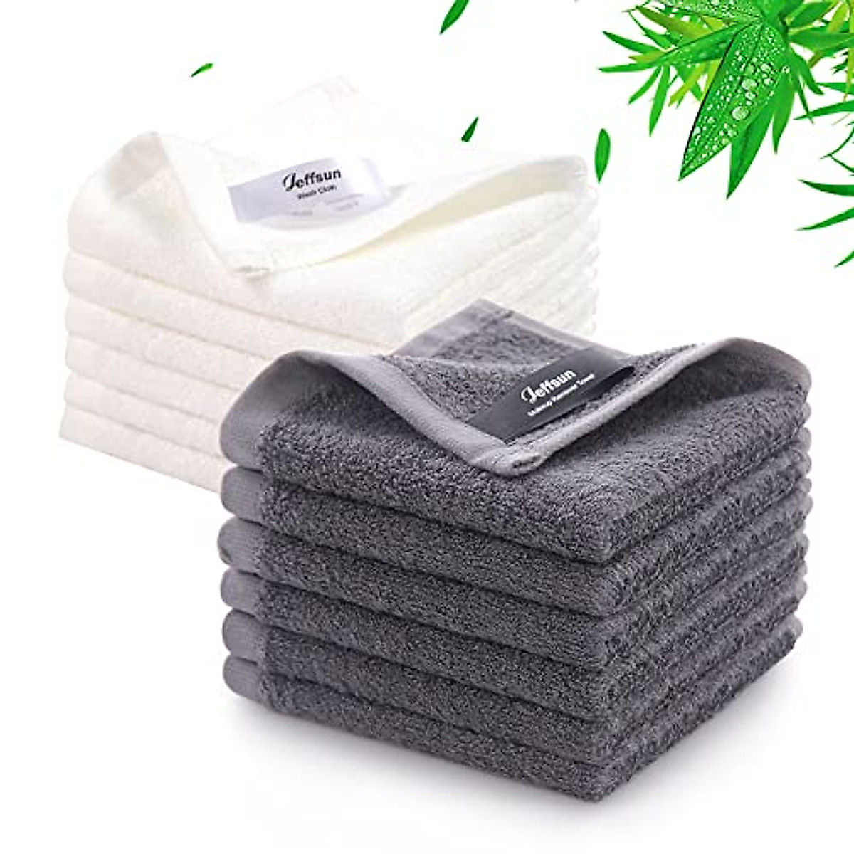 JEFFSUN Natural Bamboo Baby Washcloths, Heavenly Soft Wash Cloths for Washing Face and Body, Super Gentle & Safe Bath Towels, (10 X 10 inch - Pack of 12, White & Gray)
