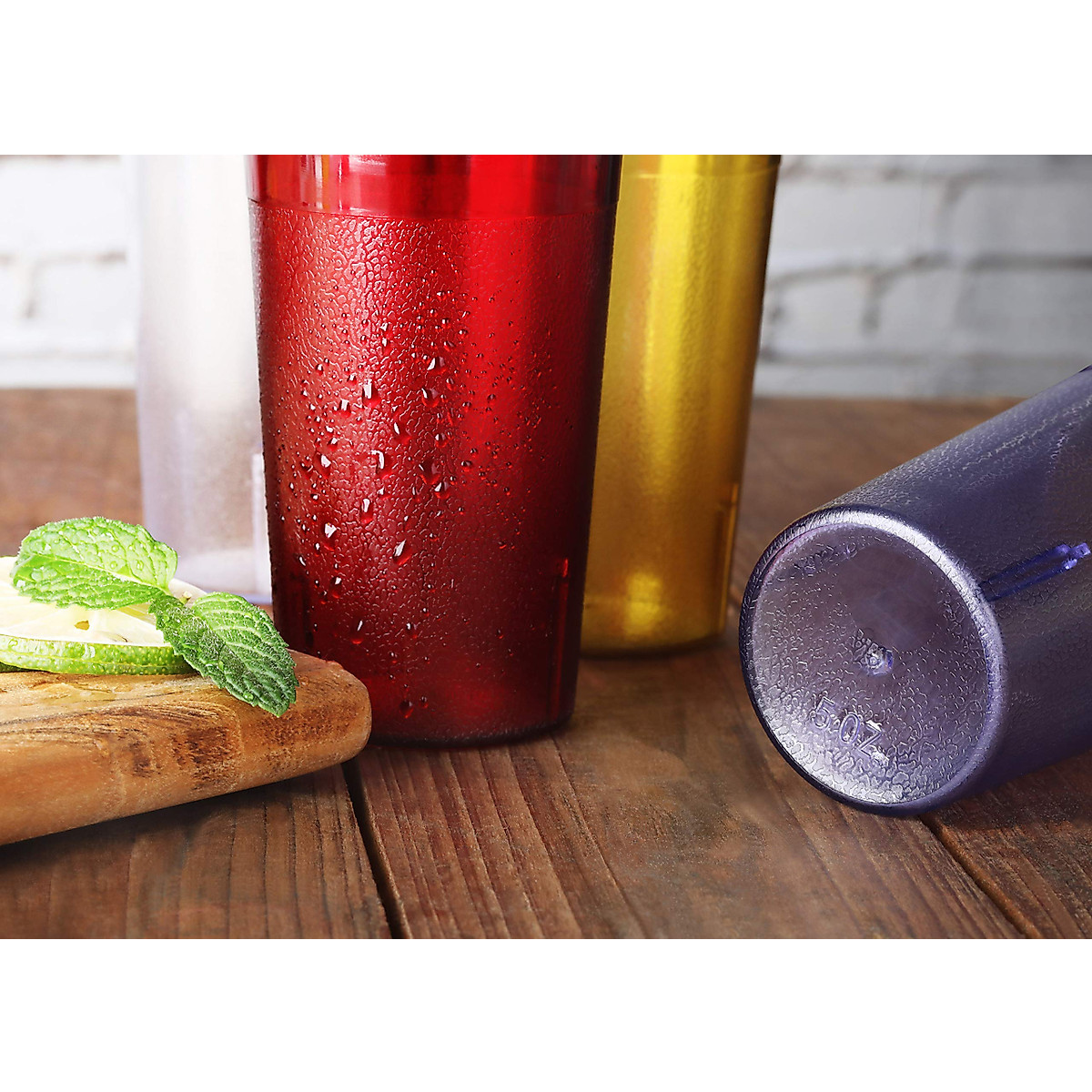 New Star Foodservice 46540 Tumbler Beverage Cup, Stackable Cups, Break-Resistant Commercial SAN Plastic, 5 oz, Blue, Set of 12