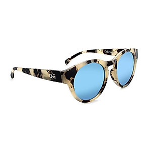 Optic Nerve - 2022 Premium & Affordable Polarized Oversized Sunglasses for Women, Rizzo Edition with Matte Beige Marble Frame/smoke/Ice Blue Mirror Lens